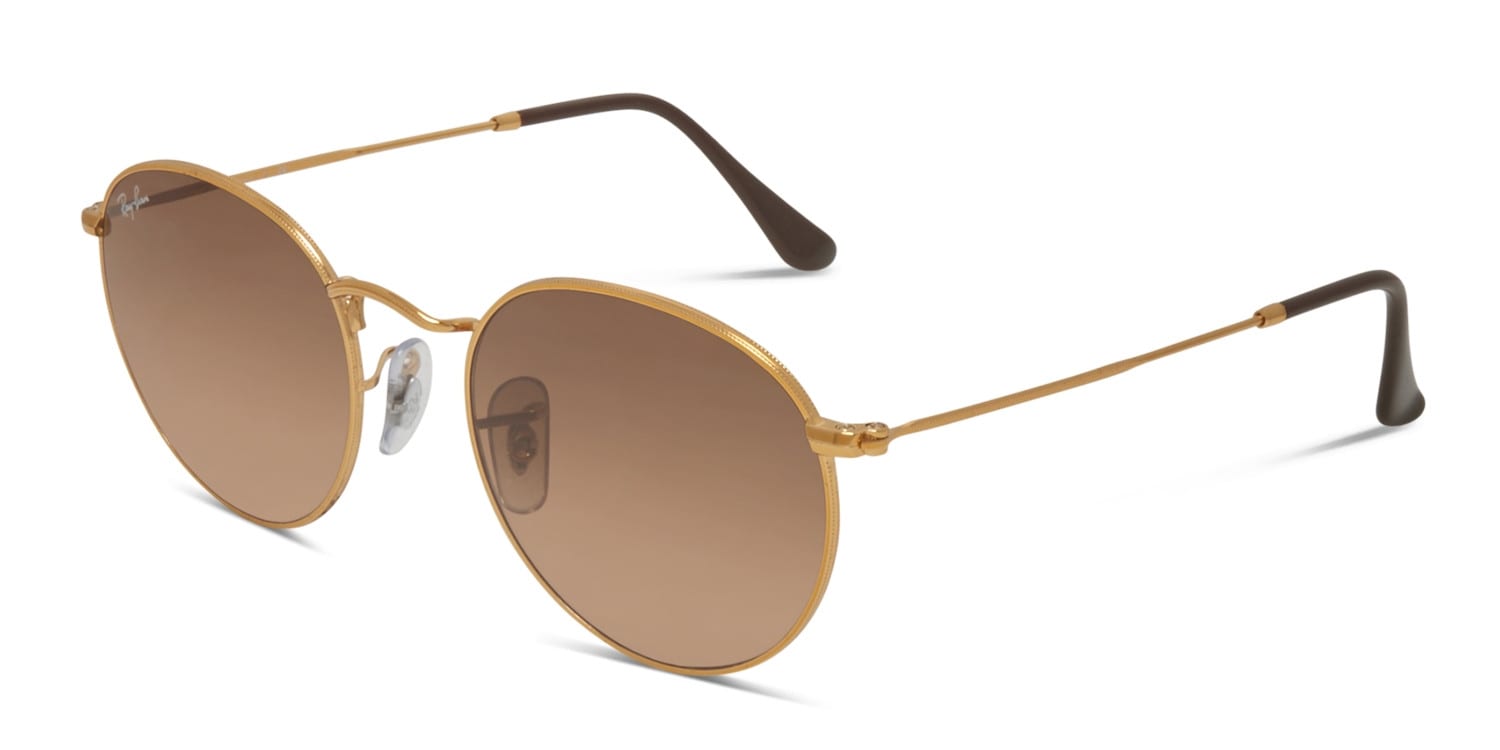 Ray-Ban 3447 Round Metal Gold/Bronze/Brown Prescription Sunglasses