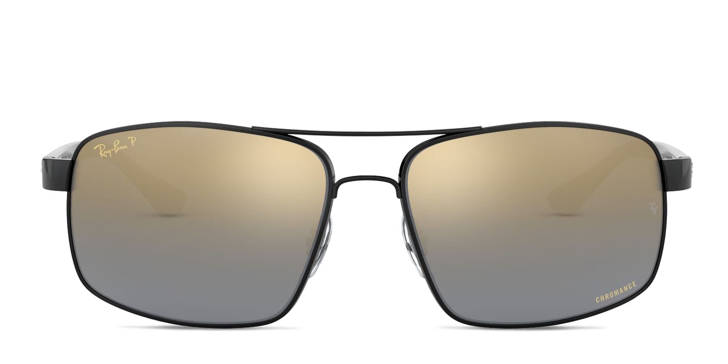 Ray-Ban RB3604CH black frame with blue/gold mirrored gradient polarized ...