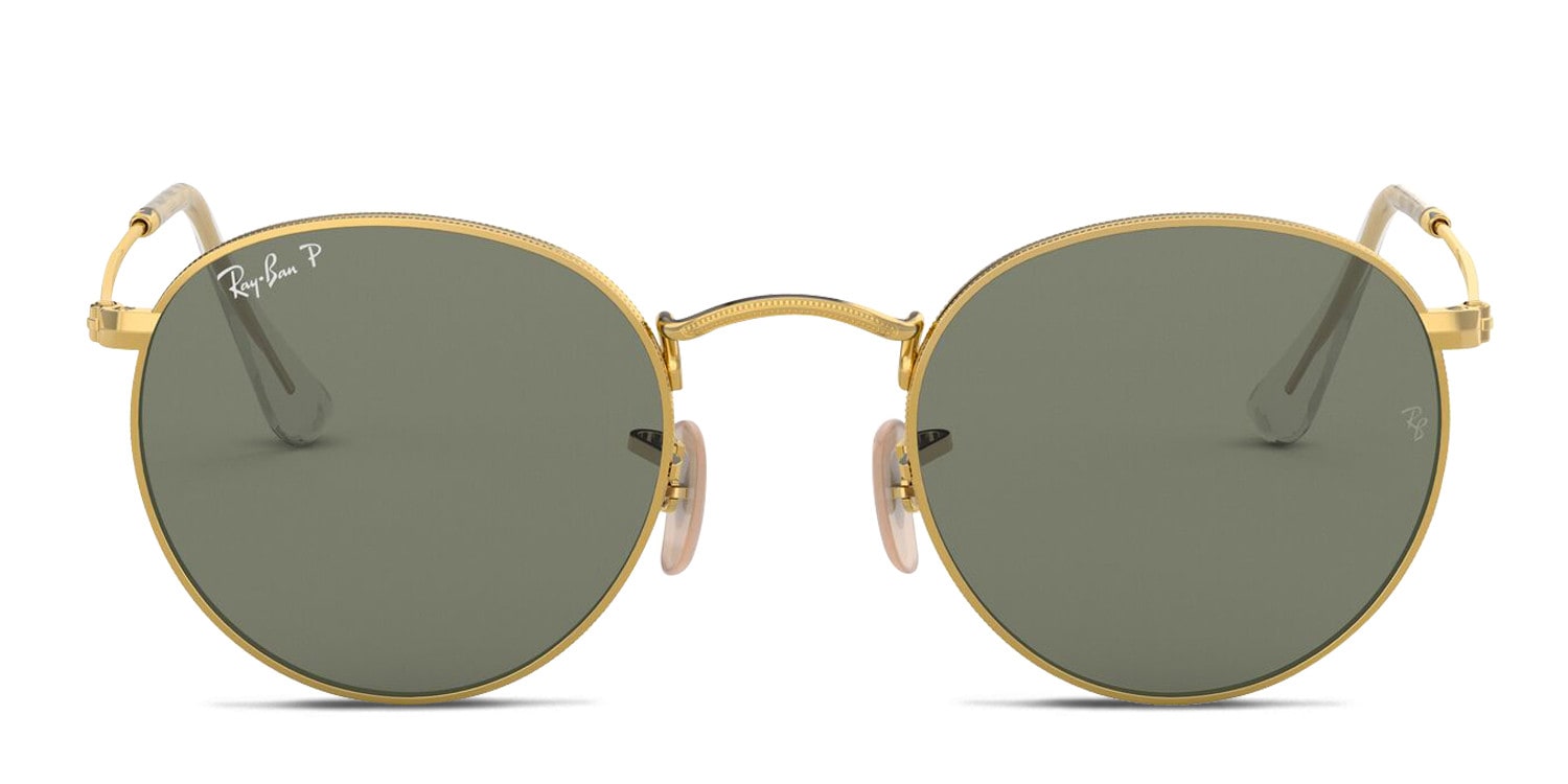 Ray-Ban 3447 Round Metal Gold/Green/Clear Sunglasses