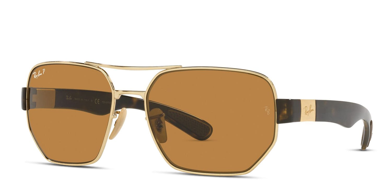 Ray-Ban RB3672 gold frame with dark brown polarized lenses. Lenses ...