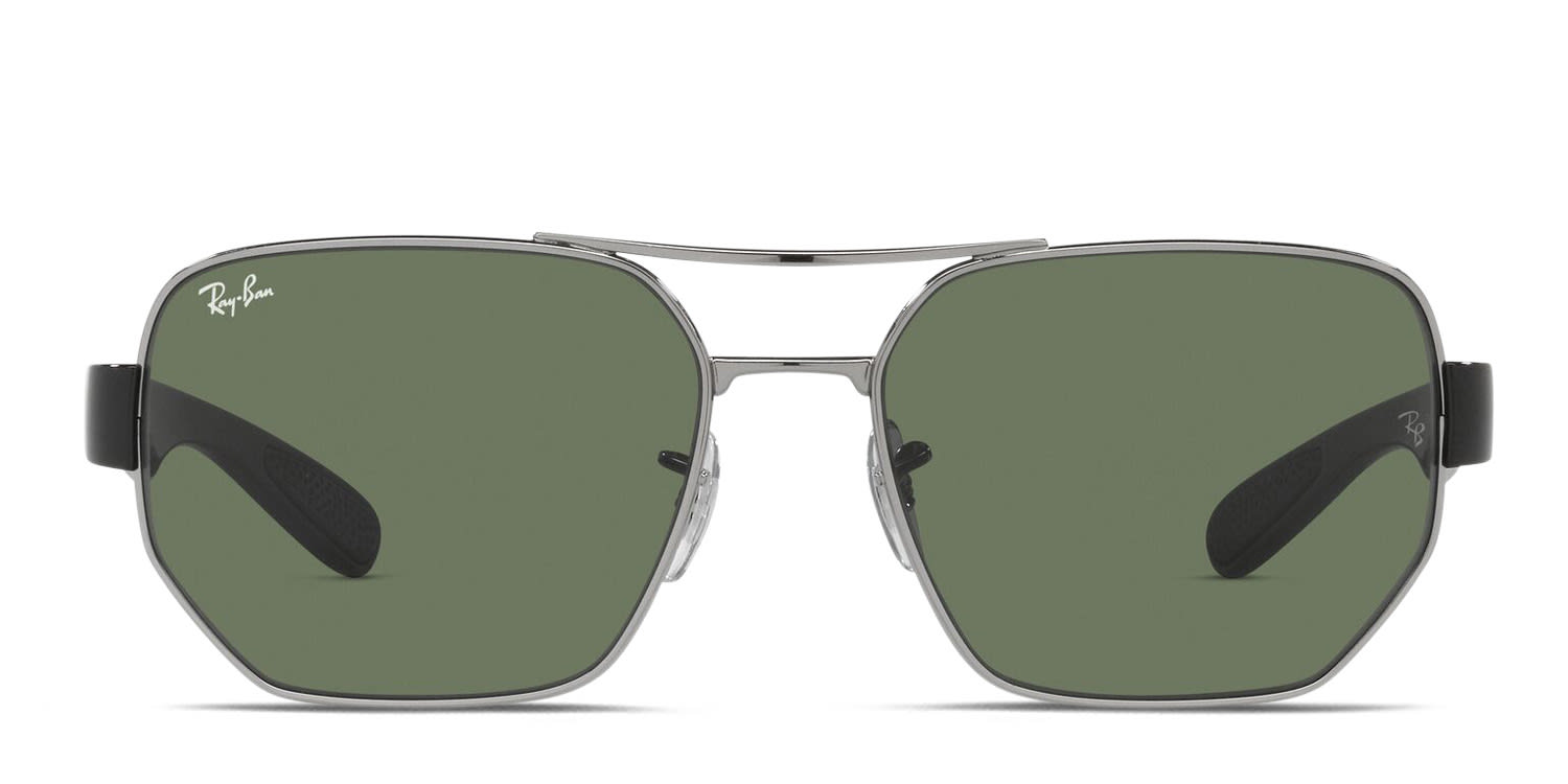 Ray-Ban RB3672 gunmetal frame with dark green lenses. Lenses provide ...