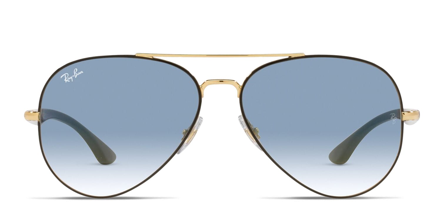 Ray-Ban RB3675 black, gold frame with clear gradient blue lenses ...