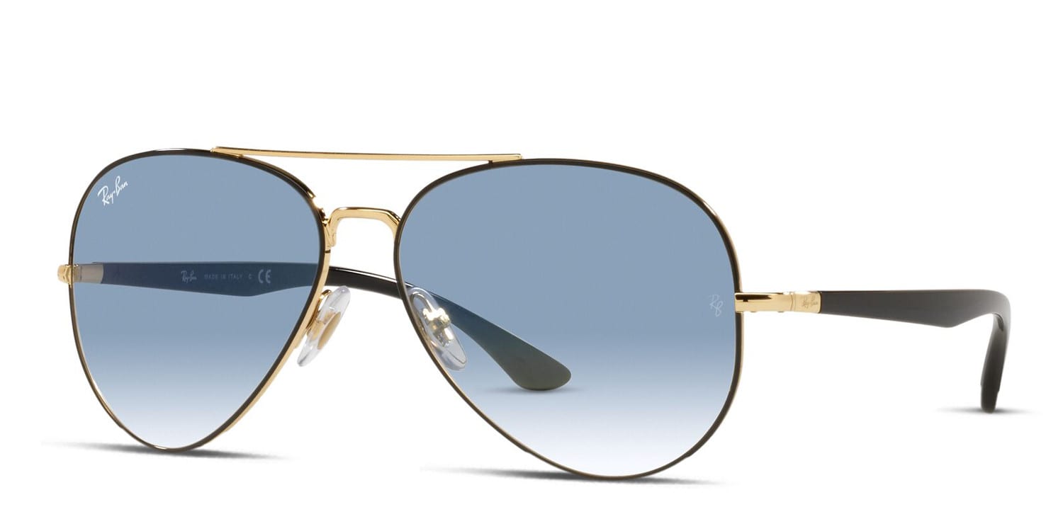 Ray-Ban RB3675 black, gold frame with clear gradient blue lenses ...