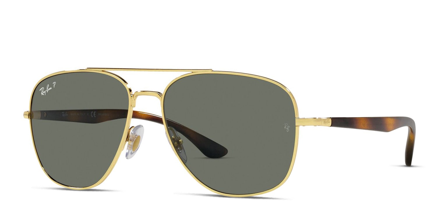 Ray-Ban RB3683 gold frame with polarized green lenses. Lenses provide ...