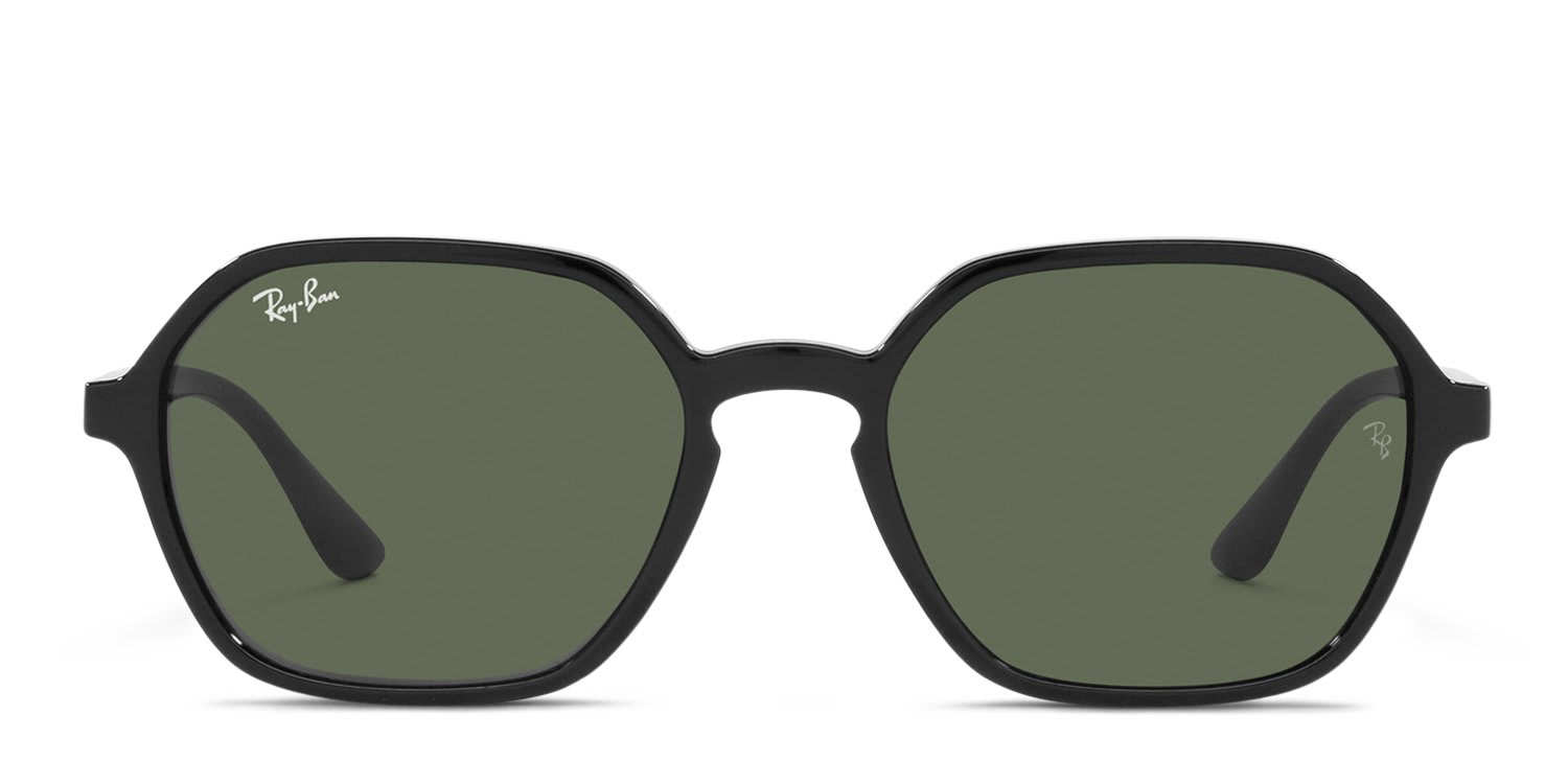 Ray-Ban RB4361 black frame with dark green lenses. Lenses provide 100% ...