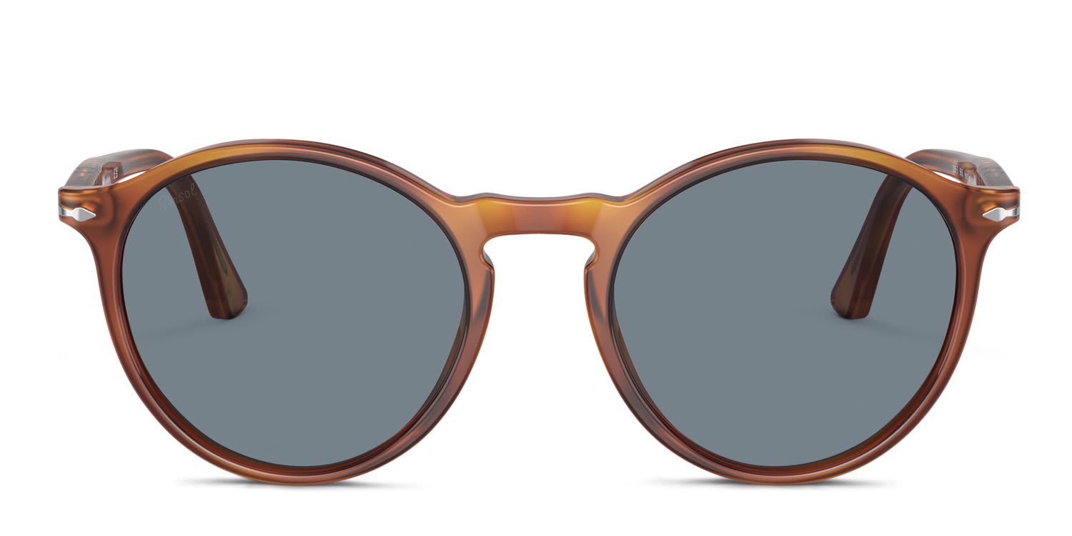 Persol PO3285S brown frame with light blue lenses. Lenses provide 100% ...
