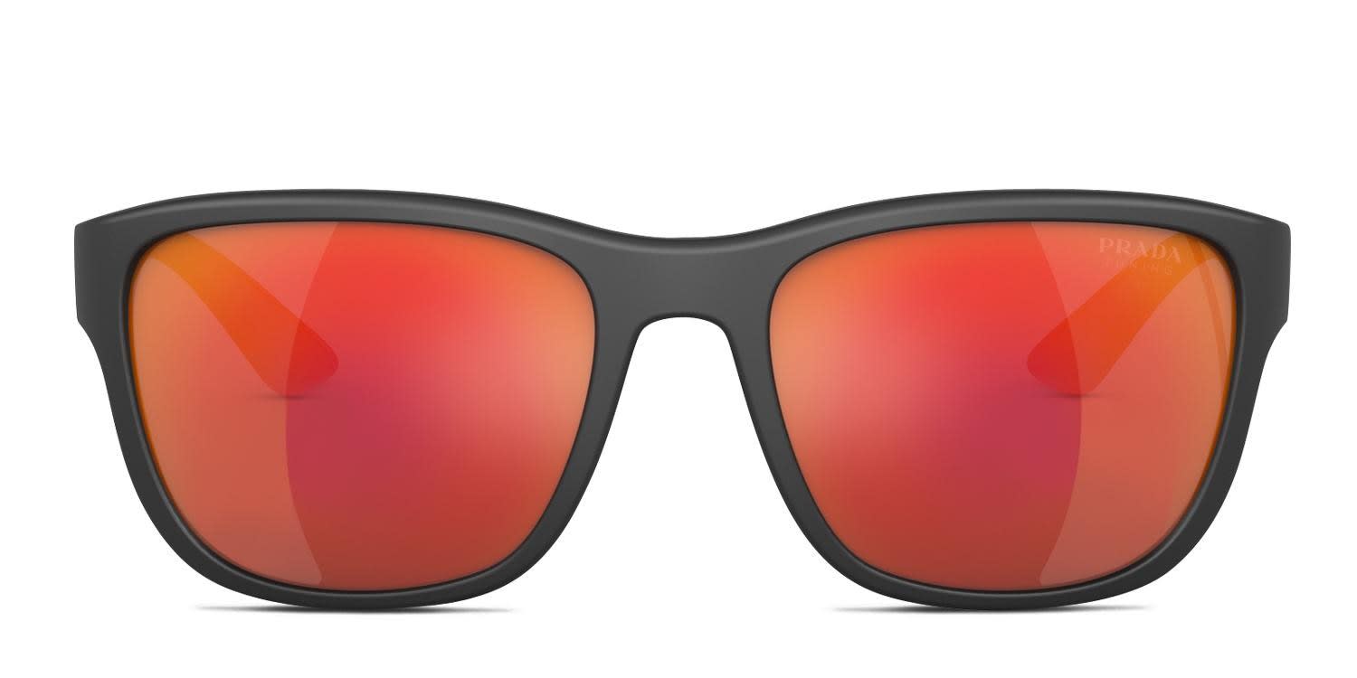 Prada PS 01US Matte Black, Red Prescription Sunglasses
